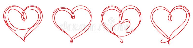 Heart Love Symbol. Set of Linear Drawings of Hearts Stock Illustration ...