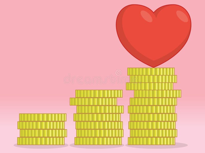 Heart Love on Top Coin Stack Ladders Stock Vector - Illustration of ...