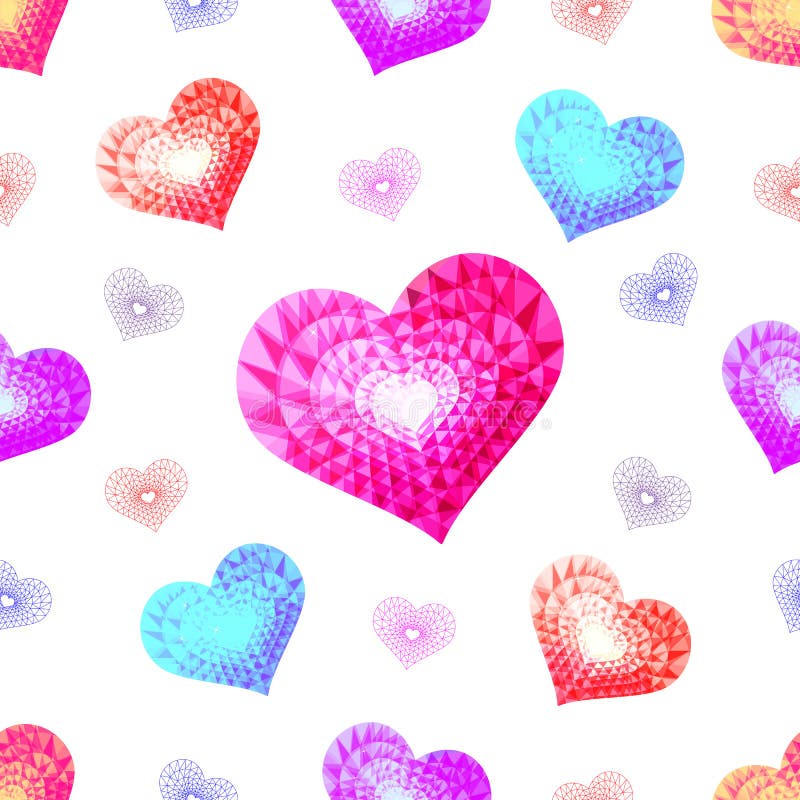 Heart Low Poly Vector Seamless Pattern. Multicolored Heart Polygonal ...