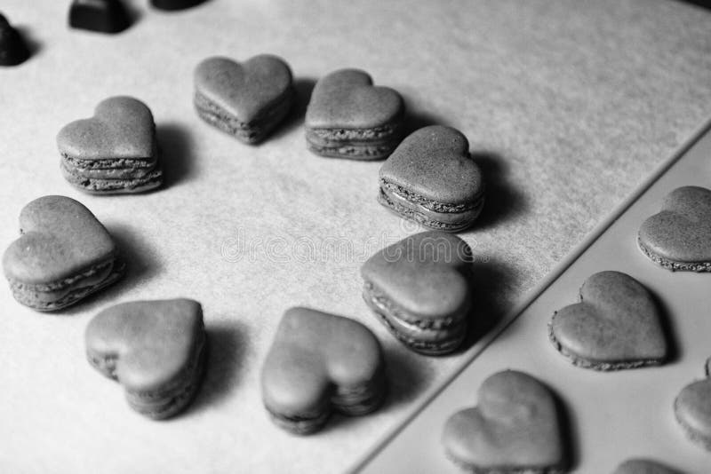 Red Heart Macarons Dessert on Baking Parchment Paper Stock Photo ...