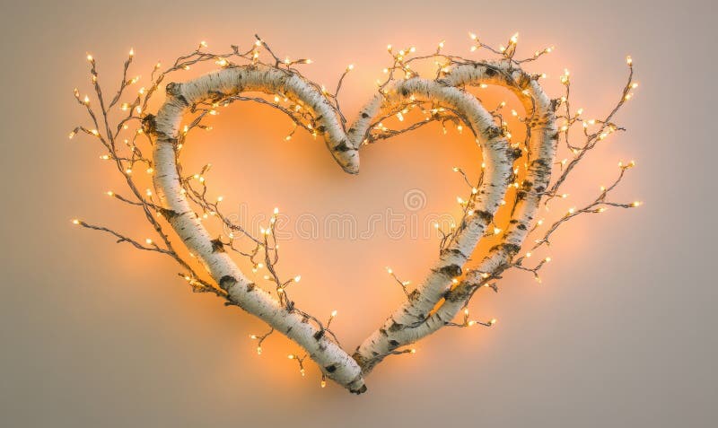 A Heart Made of Branches with Lights Inside Stock Image - Image of ...