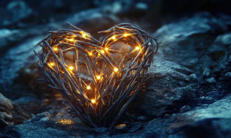 A Heart Made of Branches Lit Up with Lights Stock Image - Image of ...