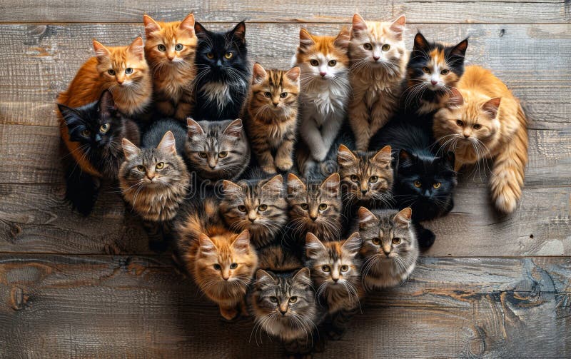 A Heart Made of Cats is Shown with a Variety of Colors and Patterns ...