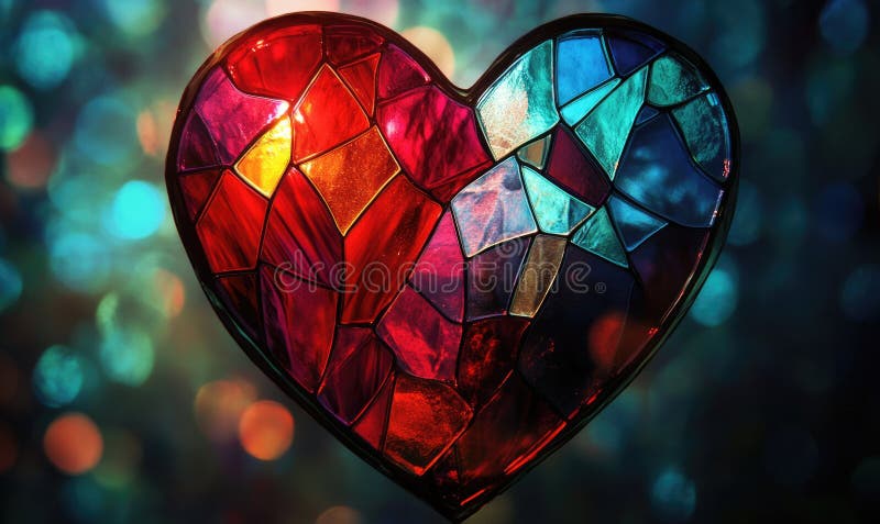 A Heart Made of Colored Glass with a Blue Background Stock Illustration ...