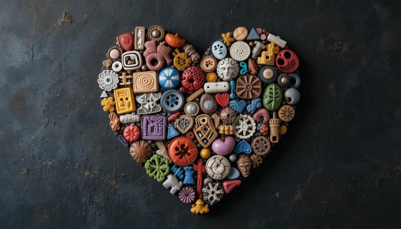 A Heart Made of Diverse Cultural Symbols Stock Photo - Image of window ...