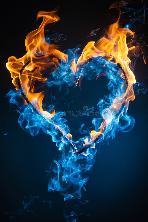 Heart Shape Made Fire Flames Black Background Generative Ai Stock ...