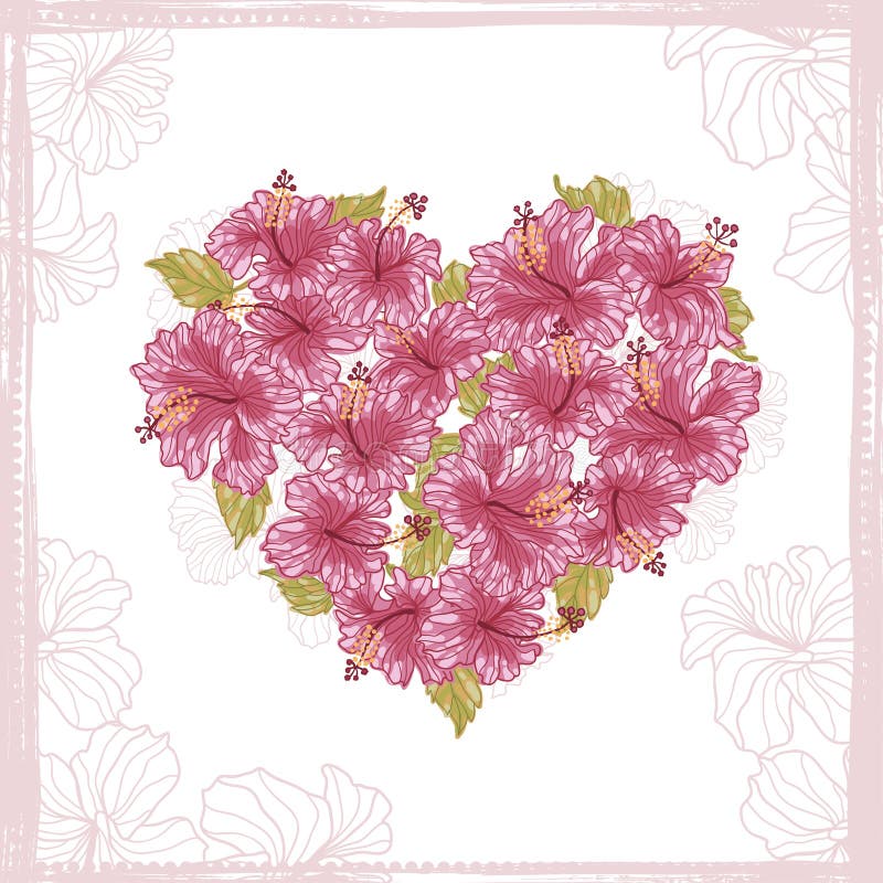 Heart Made from Hibiscus Flowers Stock Vector - Illustration of print ...