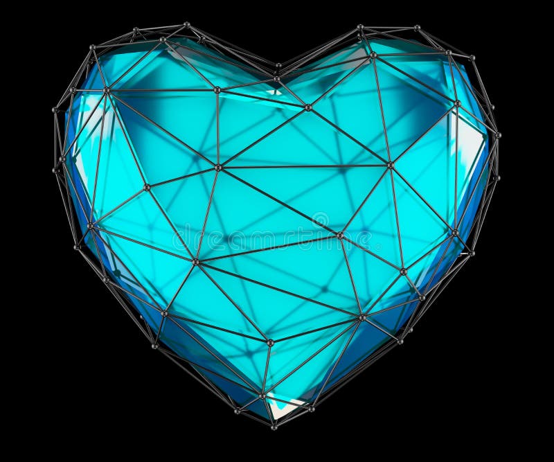 Heart Made in Low Poly Style Blue Color Isolated on Black Background ...