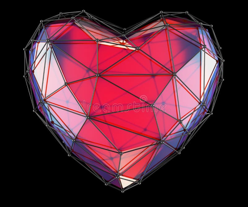 Heart Made in Low Poly Style Red Color Isolated on Black Background. 3d ...