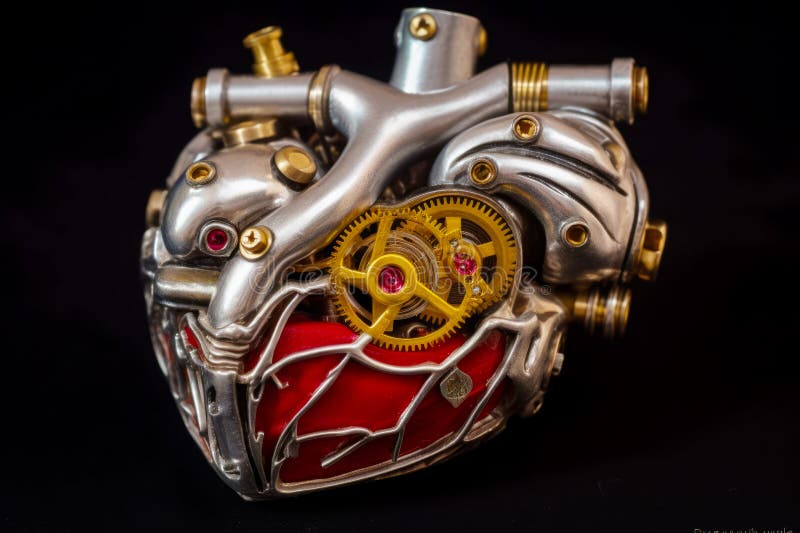 Heart Made of Metal with Gears and Red Heart on Top of it. Generative ...