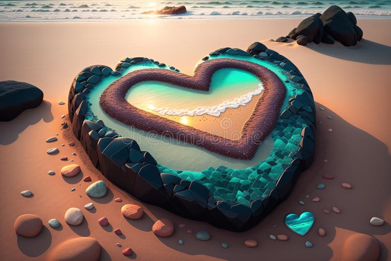 Heart Made Out of Rocks on a Beach by AI Generated Stock Illustration ...