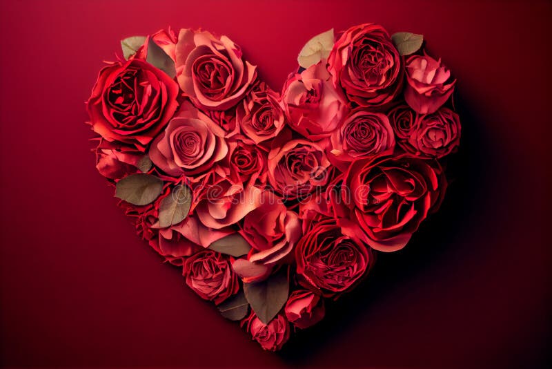 Heart Made Out of Roses on a Red Background. Generative AI Stock Photo ...