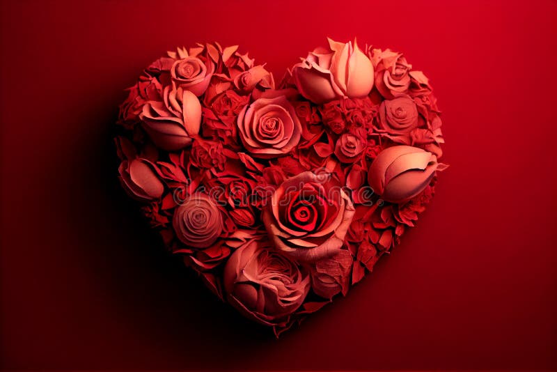 Heart Made Out of Roses on a Red Background. Generative AI Stock ...