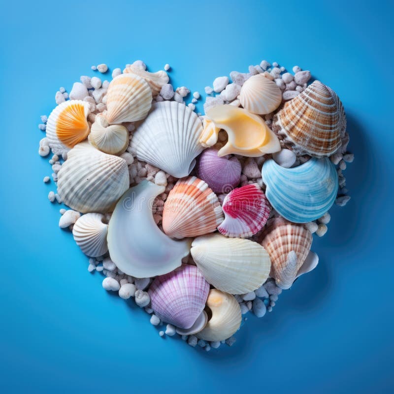 A Heart Made Out of Shells on a Blue Background Stock Illustration ...