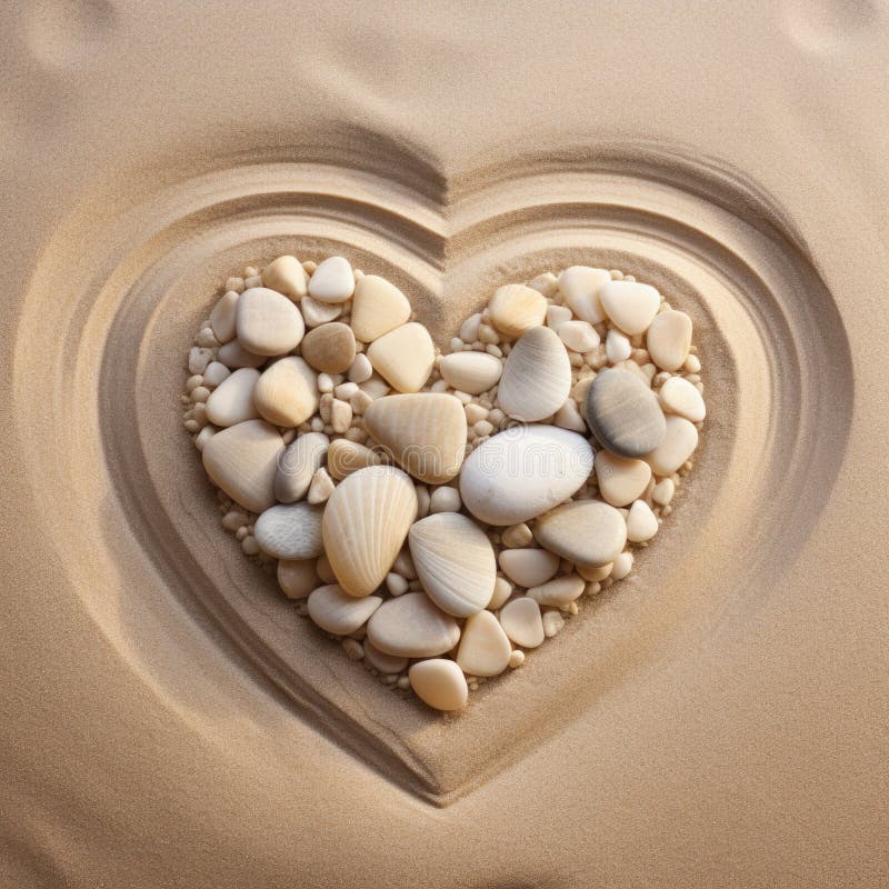 A Heart Made Out of Shells on a Sandy Beach Stock Illustration ...