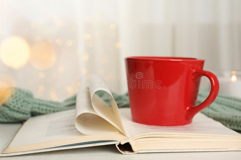 Heart Made with Pages in Book and Cup Stock Photo - Image of cozy ...