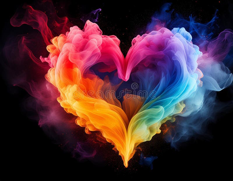 A Heart Made of Rainbow Smoke on Transparent Background. Romantic Vivid ...