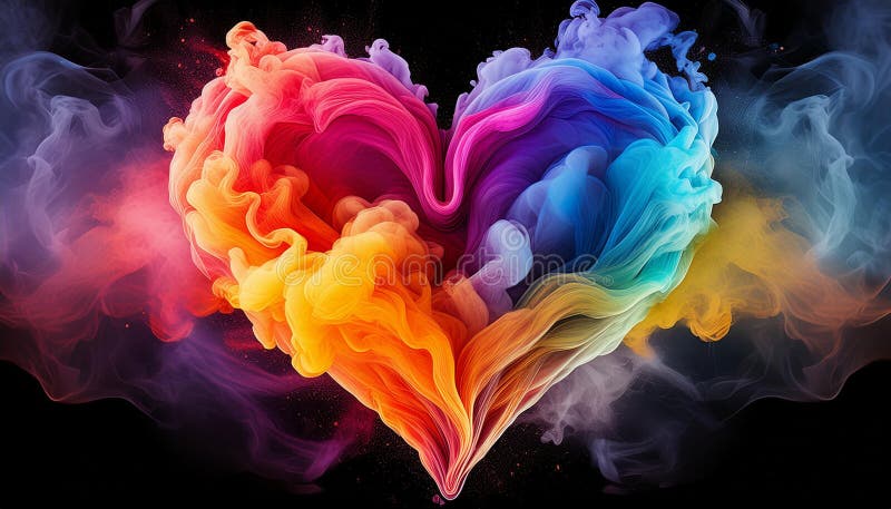 A Heart Made of Rainbow Smoke on Transparent Background. Romantic Vivid ...