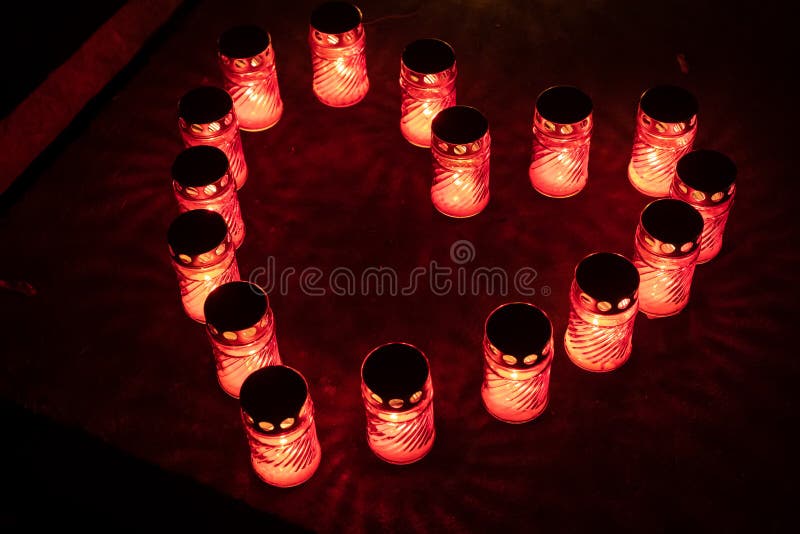 Heart of Red Candle Lights at Night Stock Image - Image of candle ...