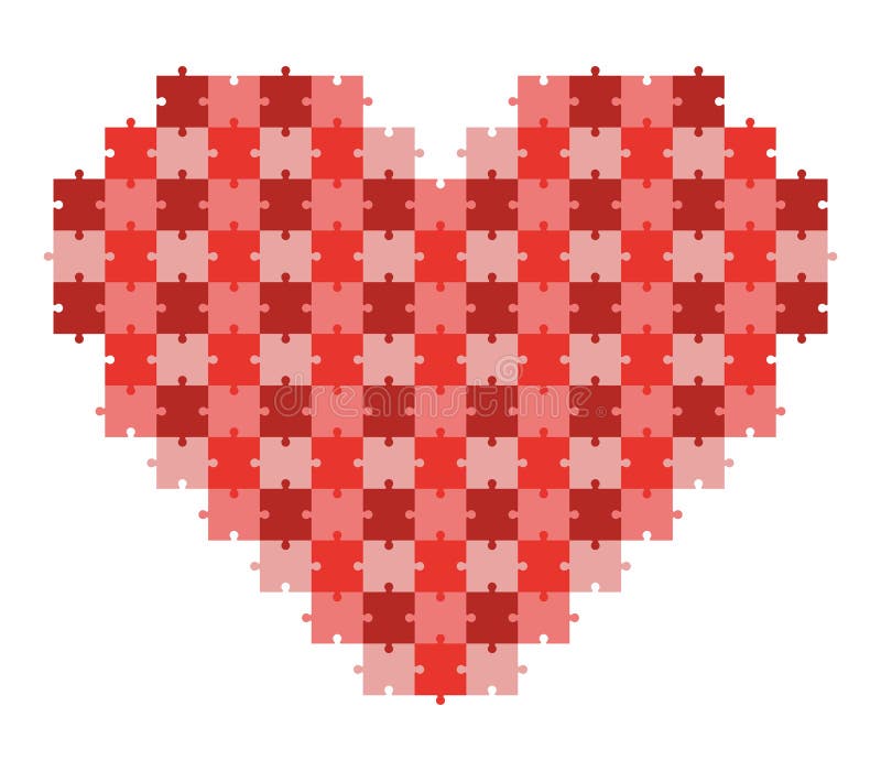 Heart Made of Red Puzzle Pieces. Vector Illustration of Love and Unity ...