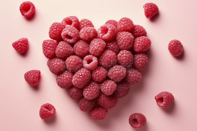Heart Made of Ripe Raspberries on Color Background, Top View Stock ...