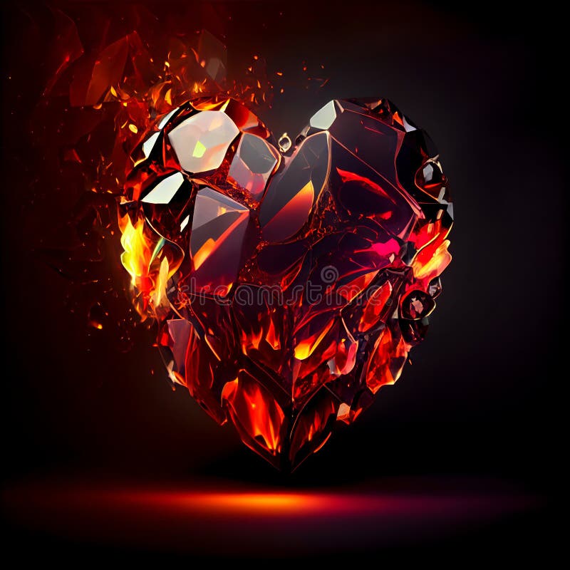 Heart Made of Ruby on Fire Isolated on Black Background. Stock ...