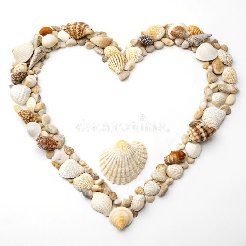 Heart Made of Shells and Seashells Isolated on White Background Stock ...