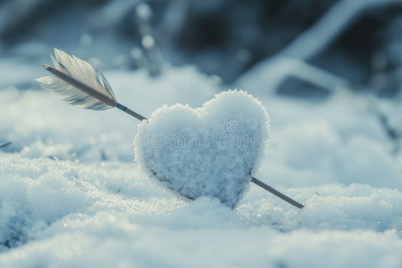 Heart Made of Snow with an Arrow Stock Photo - Image of liquid ...