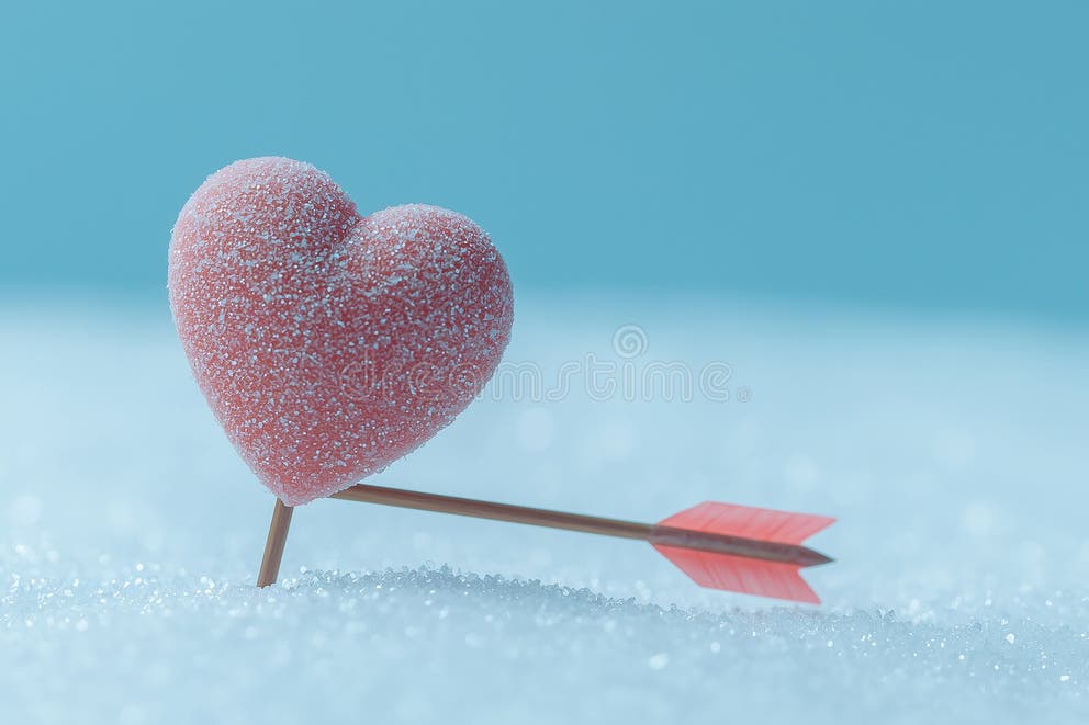 A Heart Made of Snow with an Arrow Stock Illustration - Illustration of ...
