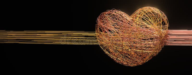 Golden Strings Heart Black Background Stock Illustration - Illustration ...