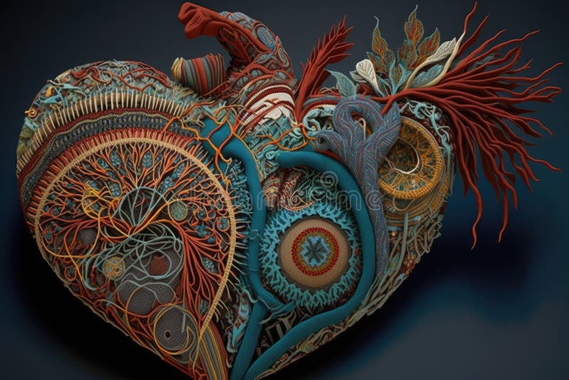 Heart Made of Textiles and Threads, with Intricate Embroidery Stock ...