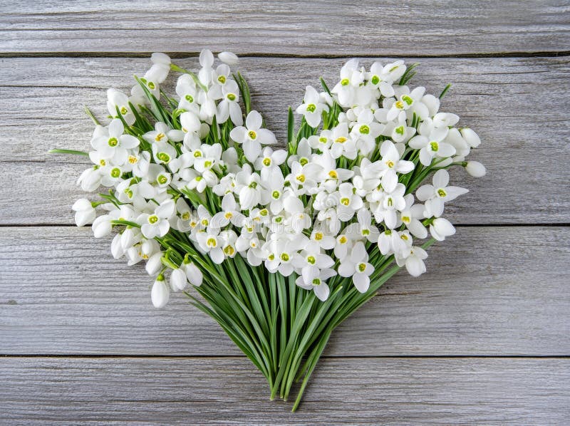 Heart Made Tiny Snowdrop Flowers Wooden Background White Table First Small Spring Stock Photos ...