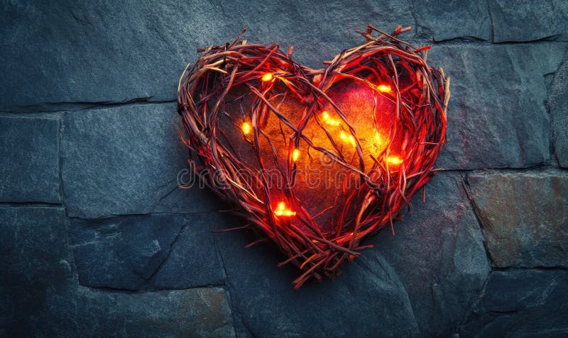 A Heart Made of Twigs and Lights Stock Image - Image of shiny, pattern ...