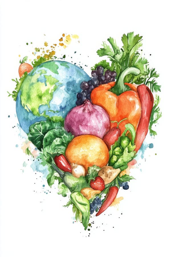 A Heart Made of Vegetables and Fruits Stock Illustration - Illustration ...