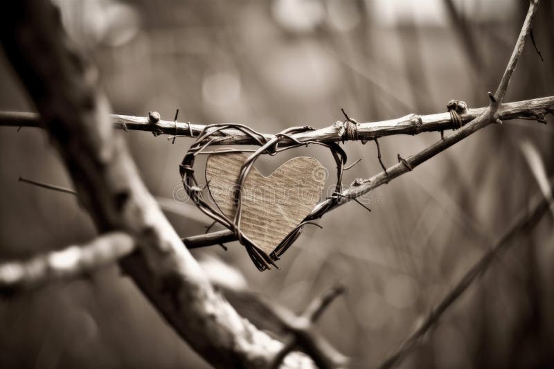 A Heart Made of Wood and Sticks Hanging on a Tree Branch. Created with ...