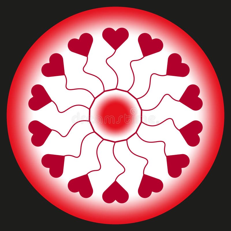 Heart Mandala Icon. Red Radial Pattern. Romantic Abstract Shape. Bold ...
