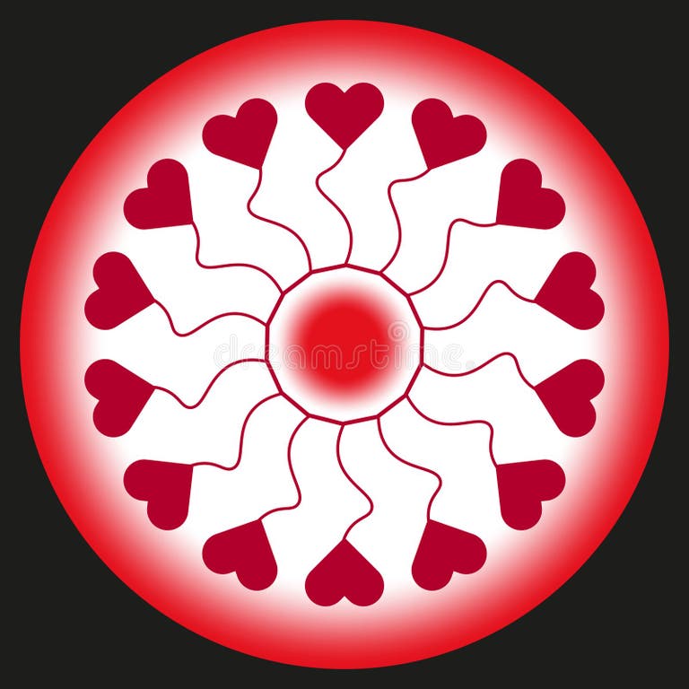 Heart Mandala Icon. Red Radial Pattern. Romantic Abstract Shape. Bold ...