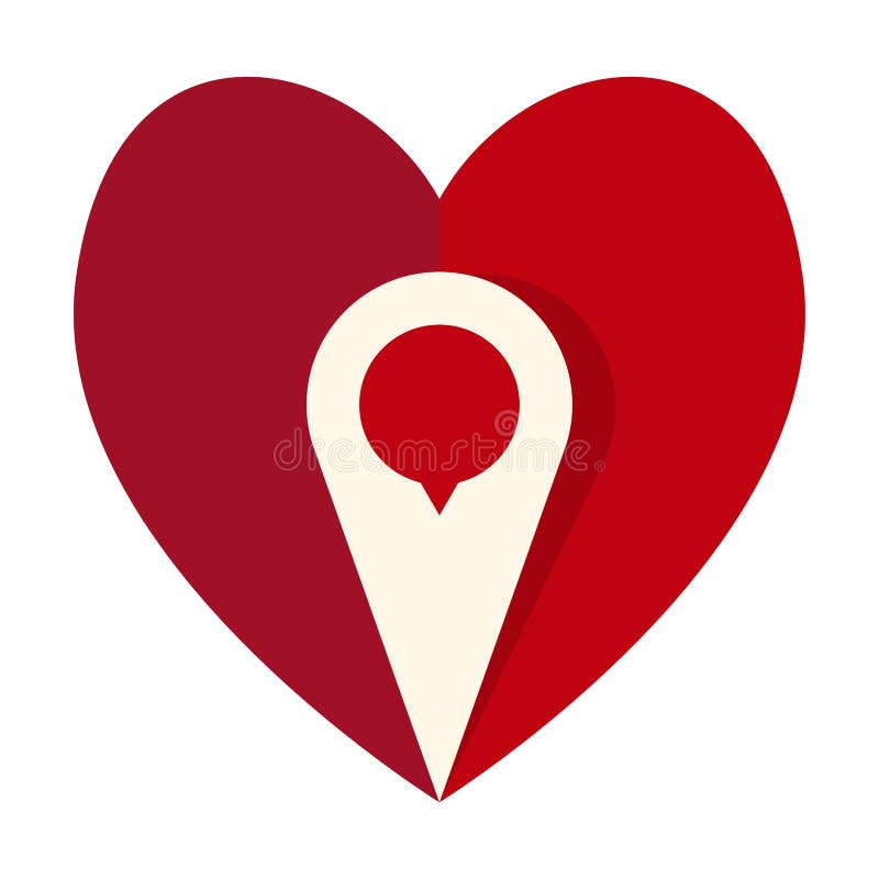 Heart with a map pin stock vector. Illustration of heart - 182657612