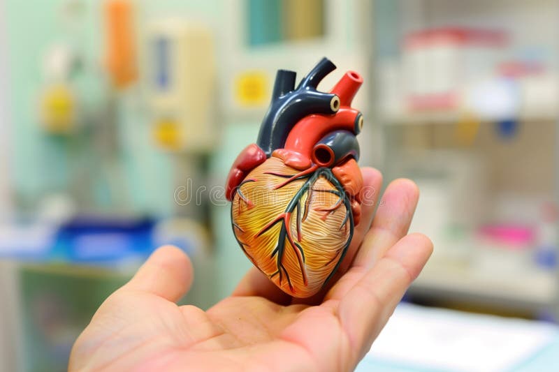 Heart Model in a Doctors Hand, Blurred Clinic Backdrop Stock ...