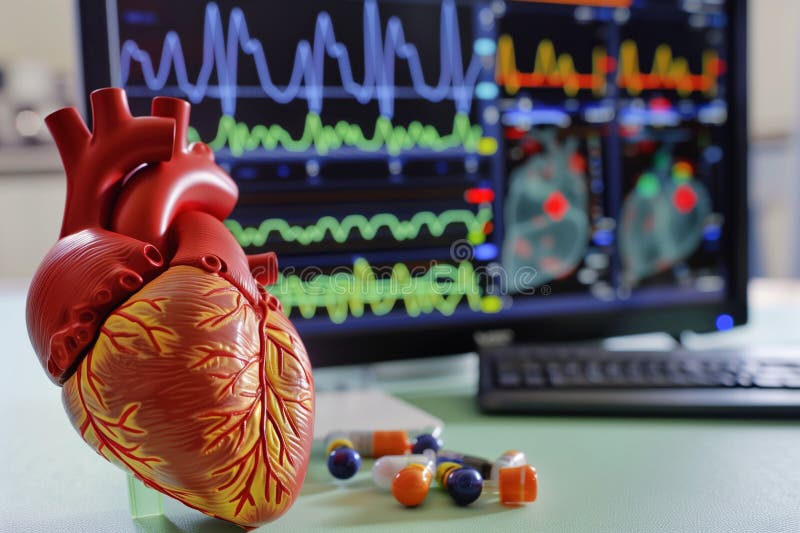 Heart Model in Front of a Computer with Ekg Data Stock Photo - Image of ...
