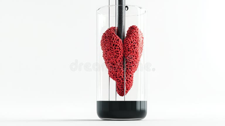 Heart Model in Transparent Cylinder on White Background Stock ...