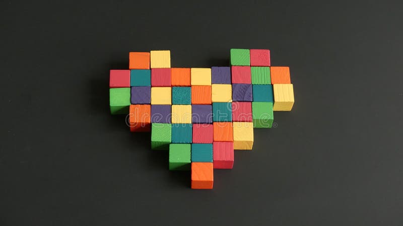 Heart mosaic wooden cubes stock photo. Image of cubes - 87362412