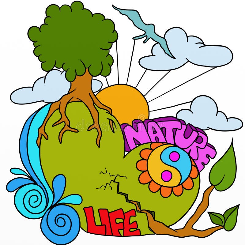 Heart and Mother Nature stock illustration. Illustration of elements ...
