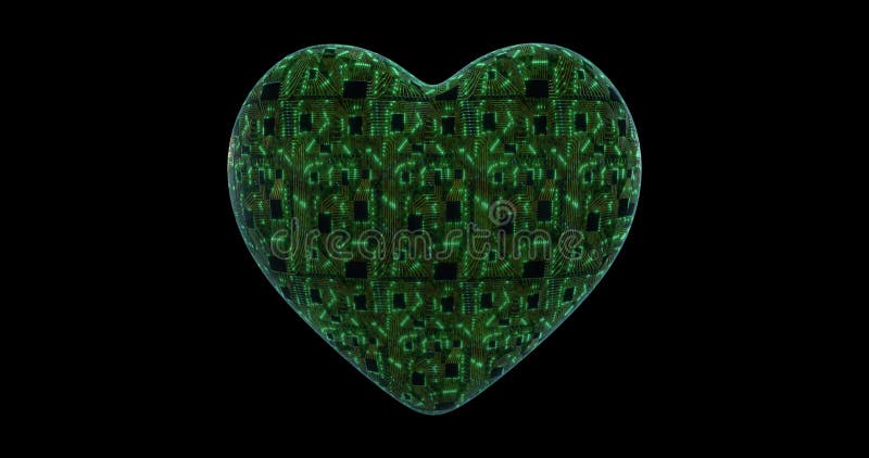 Heart with Mounting Board and Chips. Digital Neural Network. CPU Energy ...