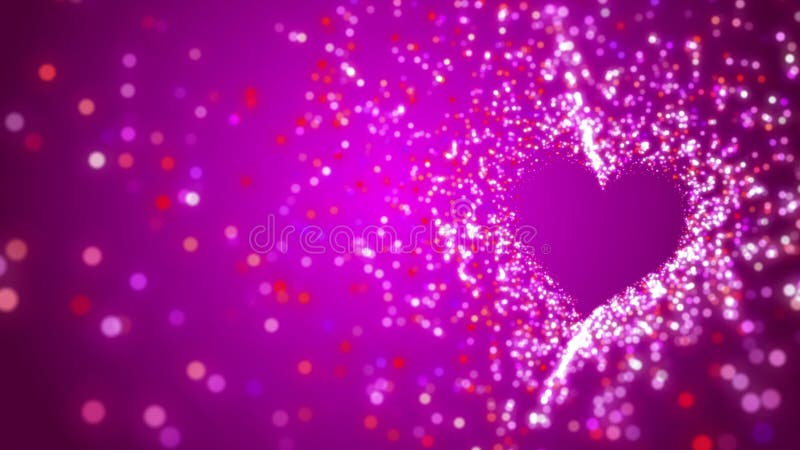 Heart and Moving Bright Luminous Particles on a Pink Background. Stock ...