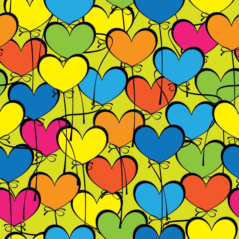 Heart Multicolored Balloon Seamless Pattern Stock Vector - Illustration ...