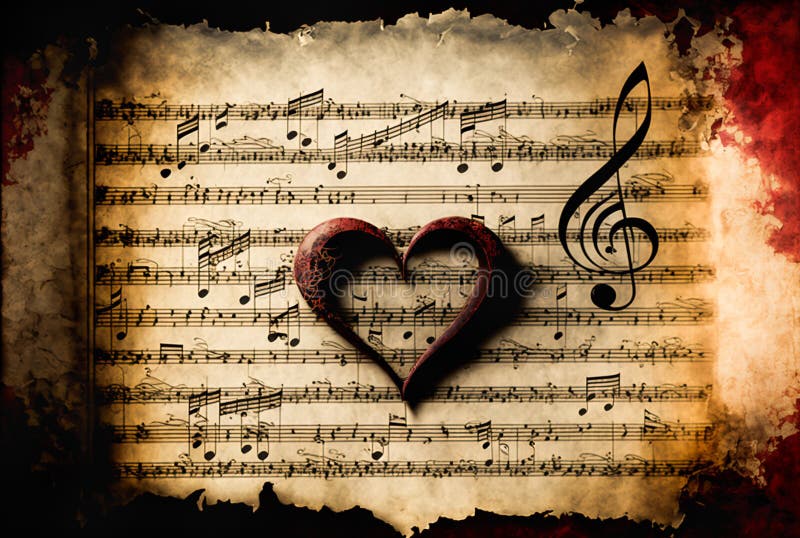 Heart on Antique Music Parchment Paper - Generative AI Stock Image ...