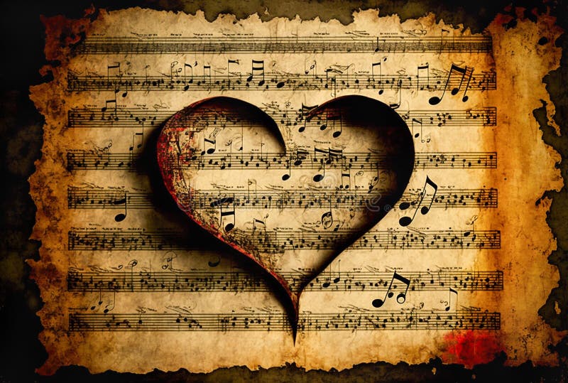 Aged Parchment Paper with Heart and Music - Generative AI Stock ...