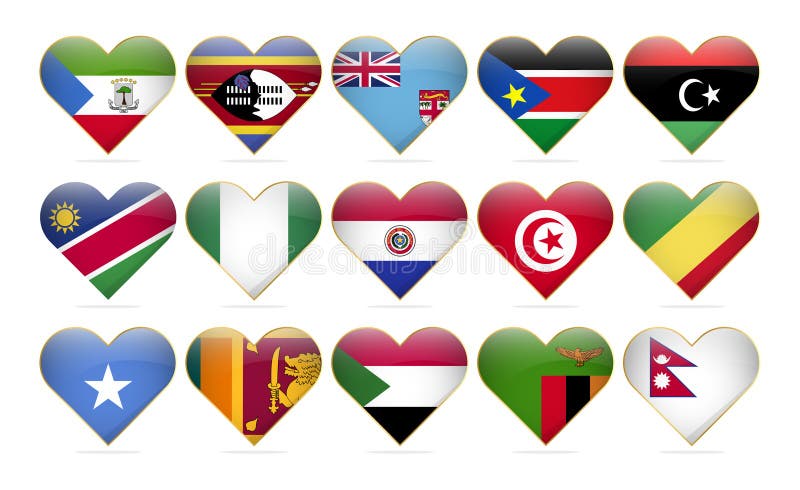 Heart National Flags of the World Design Template Realistic Stock ...