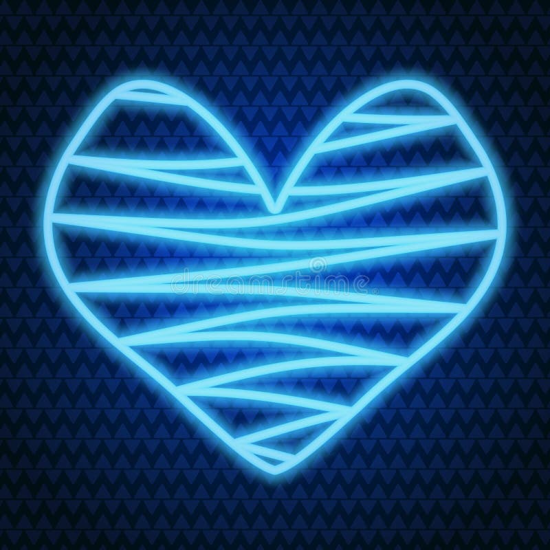 Heart. Neon Glow. Hatching Pattern. Color Vector Illustrations ...
